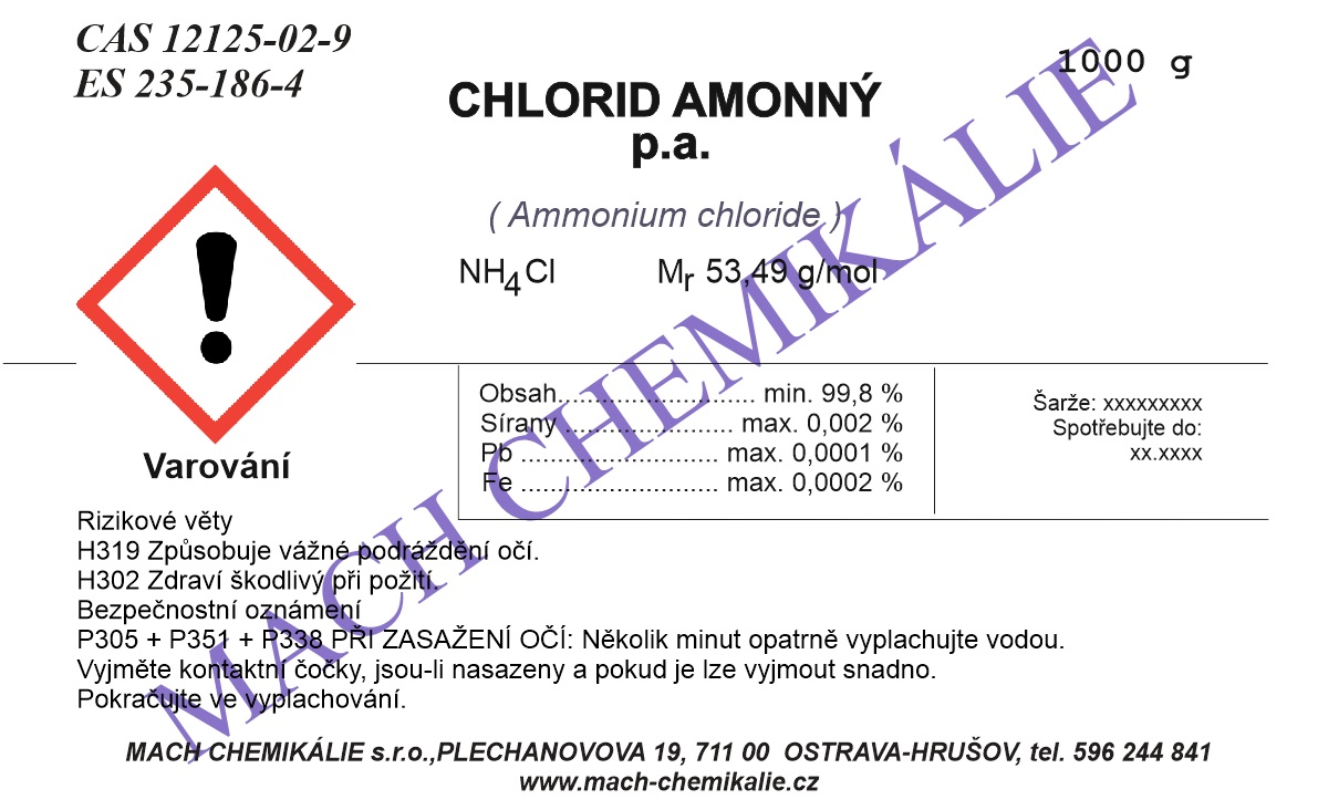 Chlorid amonný p.a. * 1000 g - Mach Chemikálie