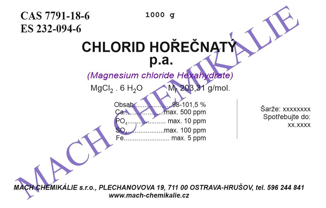Chlorid hořečnatý p.a. 1000 g - Mach Chemikálie