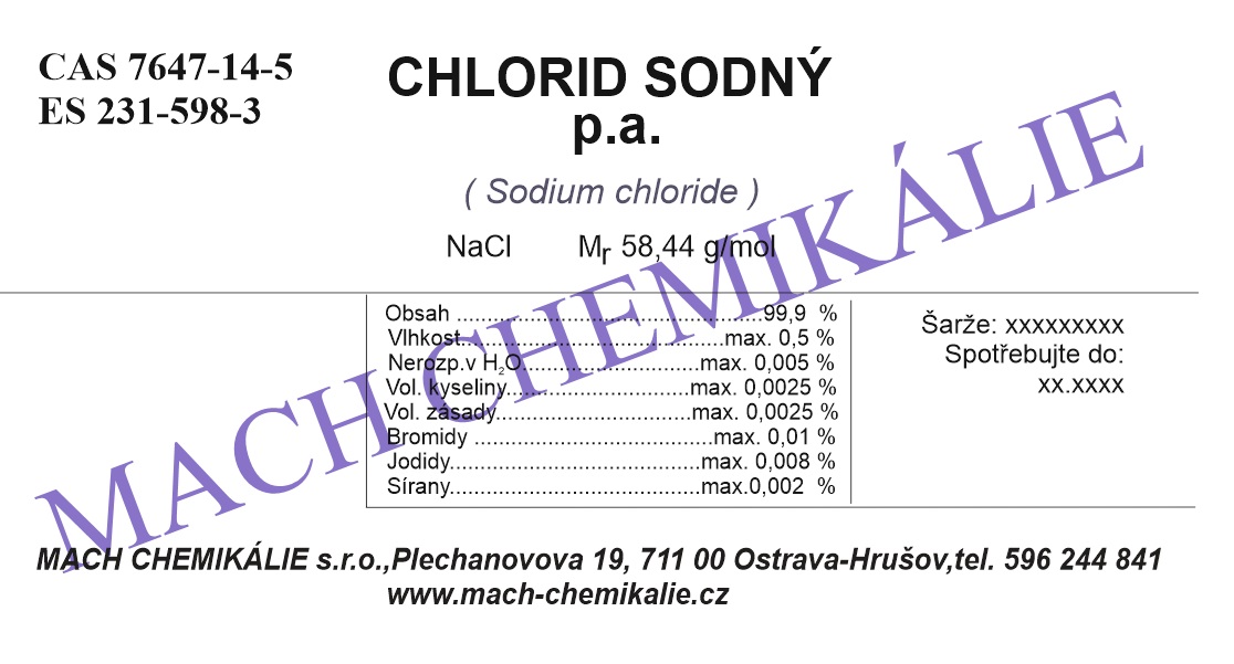 Chlorid sodný p.a. 10 kg - Mach Chemikálie