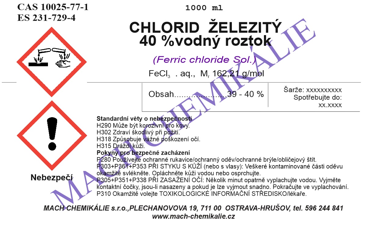 Chlorid železitý 40 %, * 1000 ml - Mach Chemikálie
