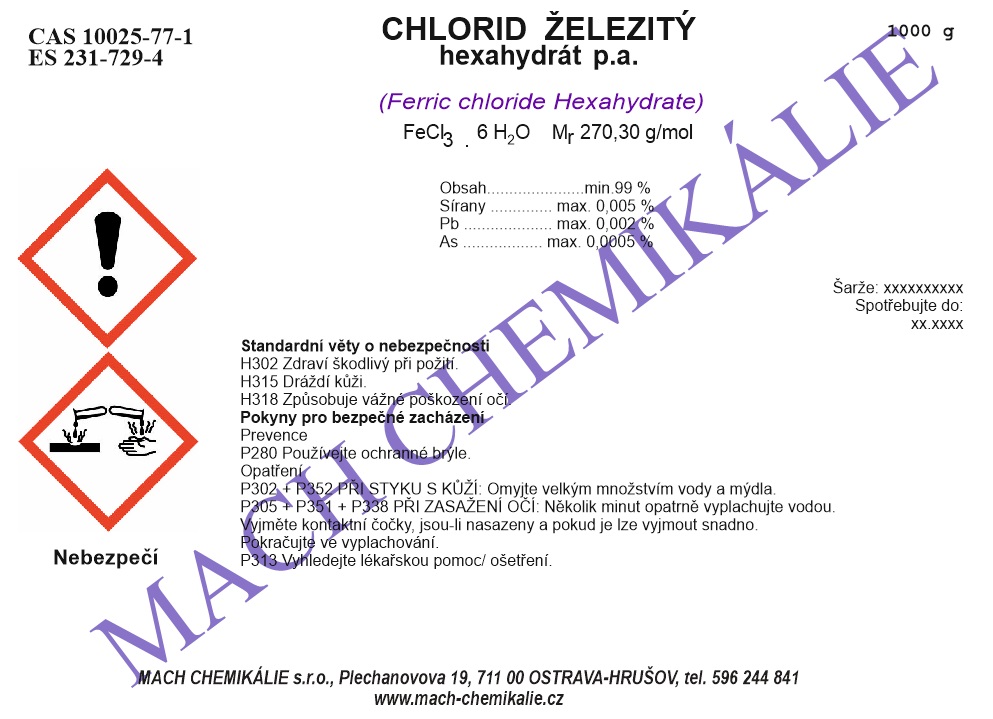 Chlorid železitý hexahydrát p.a. * 1000 g - Mach Chemikálie