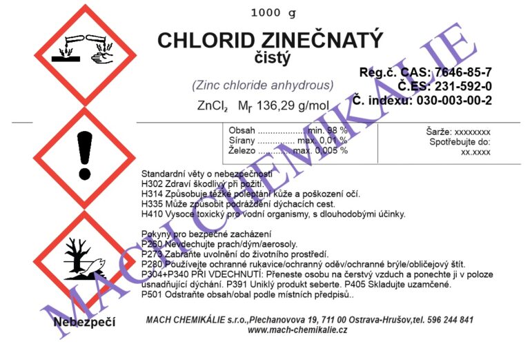 Chlorid zinečnatý č. * 1000 g - Mach Chemikálie
