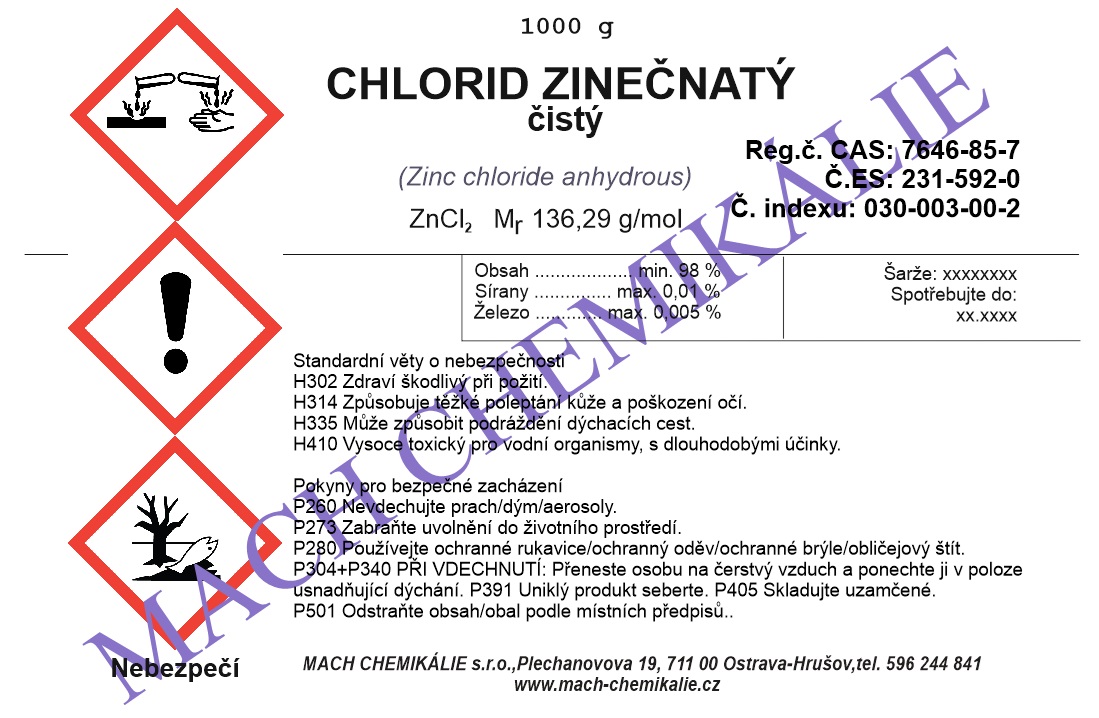 Chlorid zinečnatý č. * 1000 g - Mach Chemikálie