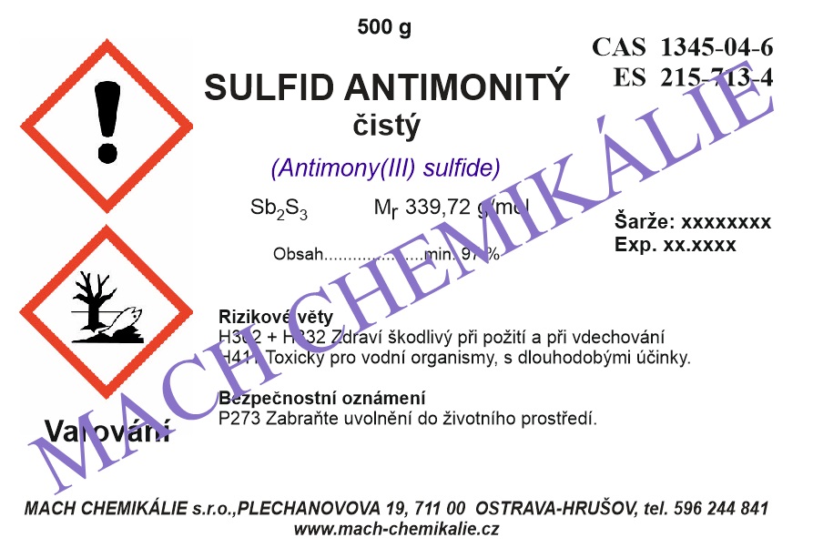 Sulfid antimonitý čistý * 500 g - Mach Chemikálie