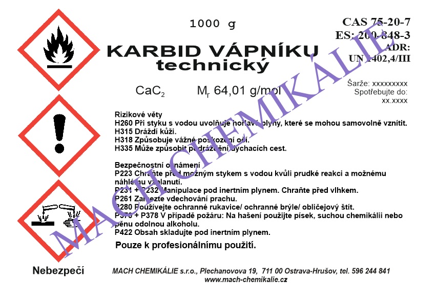 Karbid vápníku, technický * 1000 g - Mach Chemikálie